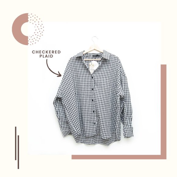 Boohoo | Tops | Boohoo Checkered Plaid Black And White Button Down Top ...